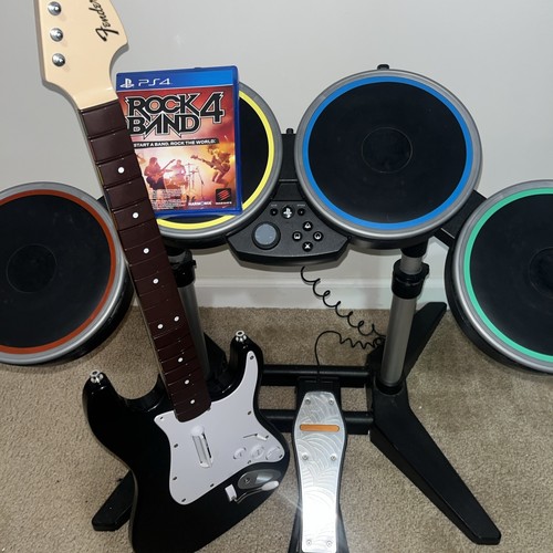 Rock Band 4 PS4/5 Wireless Bundle Fender Stratocaster Guitar, Drums ...
