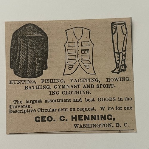 Hunting Fishing Yachting Rowing Geo Henning Washington DC 1878 Clipping ...
