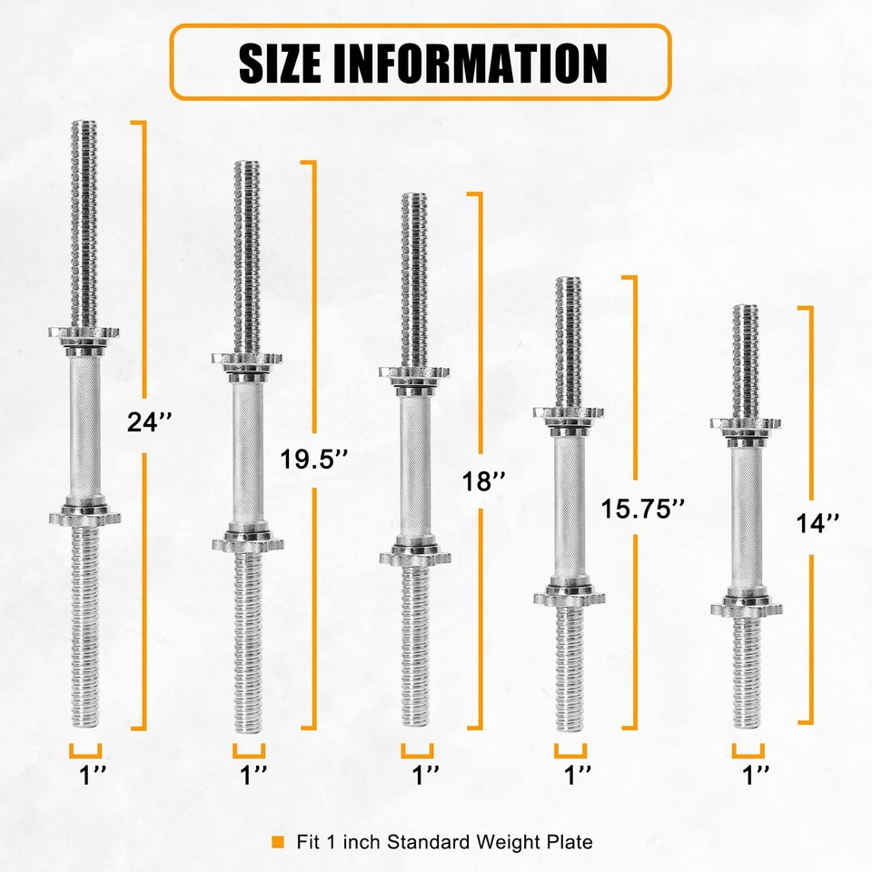 Threaded Dumbbell Chrome Handles 1 Inch Pair, 24" Adjustable Dumbbell ...