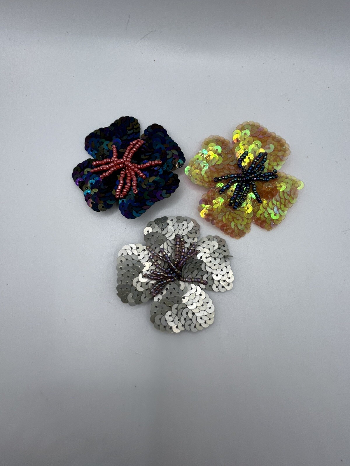 Kathleen Kirkwood 5 Sequin Floral Pin Set Gold Silver Purple Beaded ...