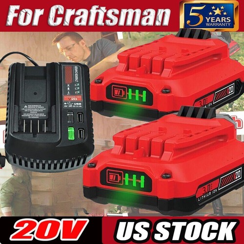 20 Volt For Craftsman V20 MAX Lithium Battery / Charger CMCB204 CMCB202 ...
