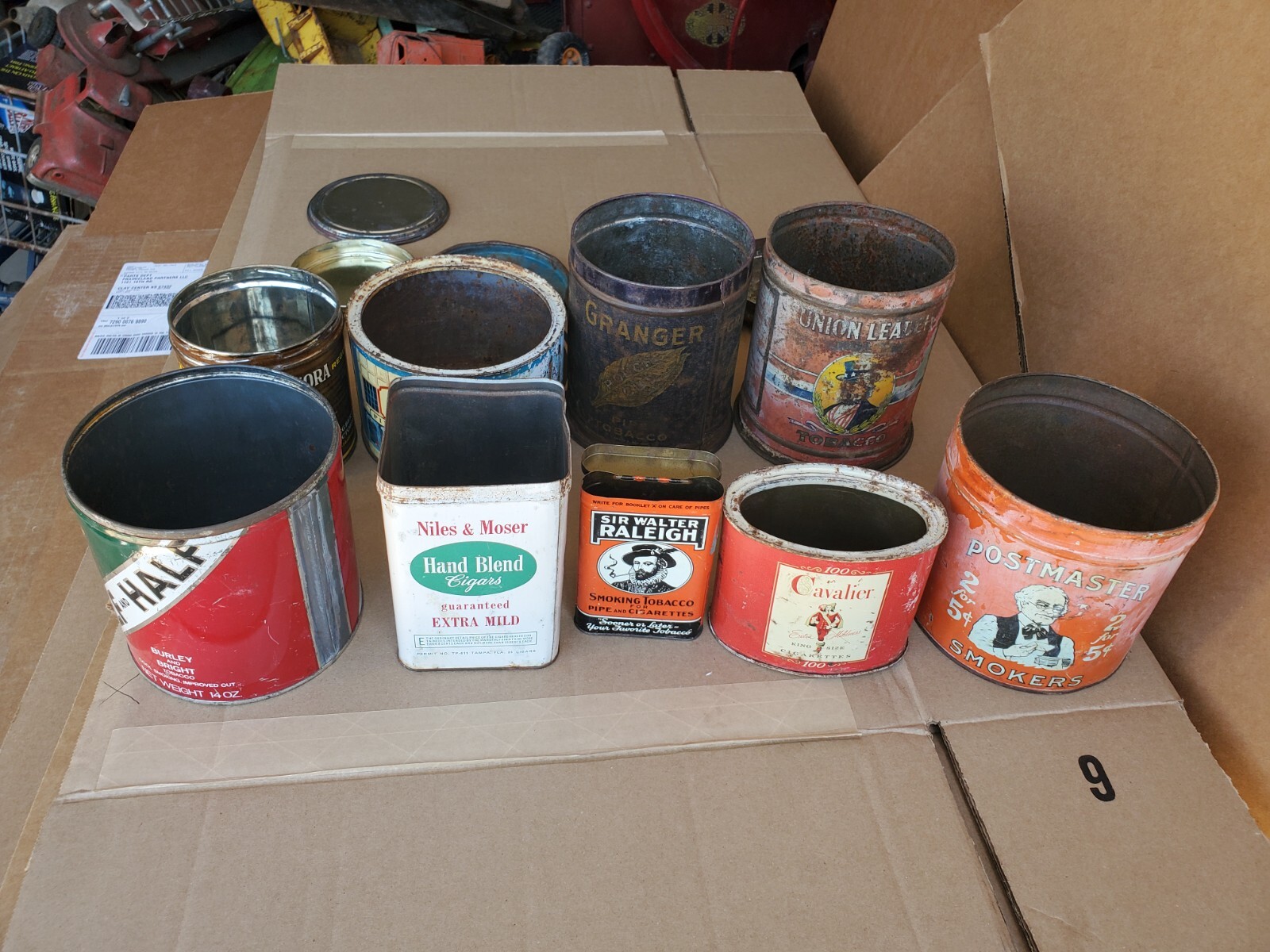 Vintage Antique Lot of Empty Tobacco & Cigar Cans Tins, Man Cave Check ...