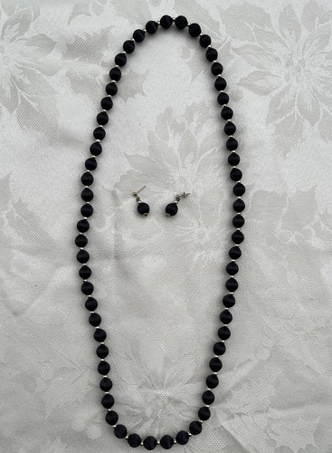 Vintage Black Silk Thread Wrapped Bead 32" Necklace & Earrings | eBay