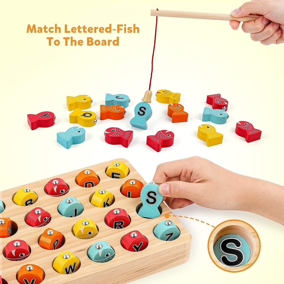 Coogam Wooden Magnetic Fishing Game – ABC Alphabet & Colour Learning ...