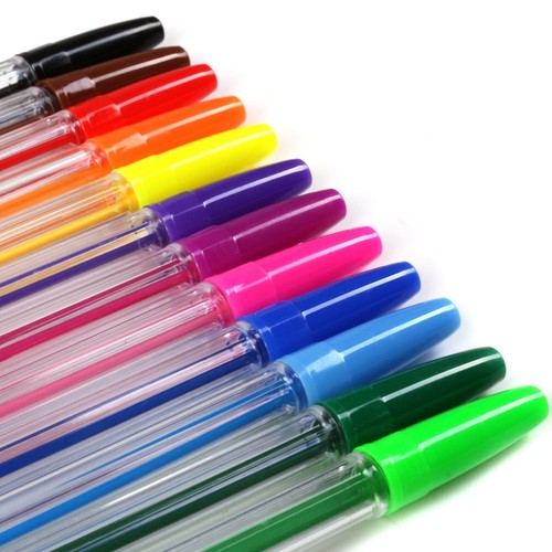 12x COLOURED BALL POINT PENS Assorted Colour School Colouring ...