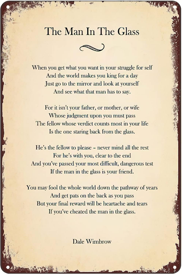 Vintage Metal Signs - The Man in The Glass Poem Tin Sign Poster Wall ...