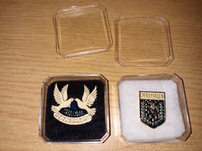 Vintage Lot of 2 Shalom Jerusalem Lion Jewish Israel Lapel Pins Holy ...