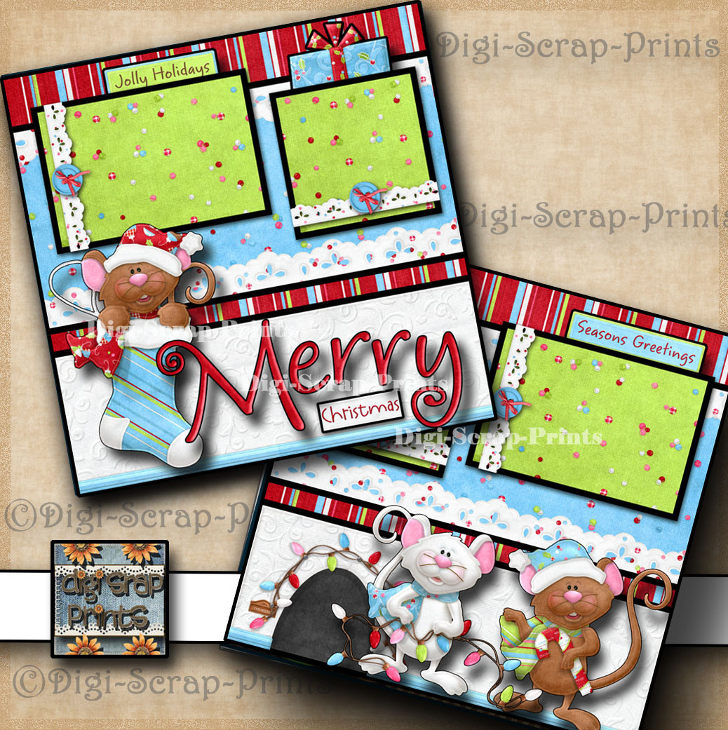 MERRY CHRISTMAS ~ 2 premade scrapbook pages paper piecing BY DIGISCRAP ...