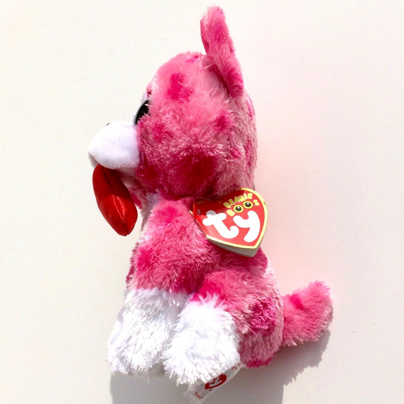 TY Beanie Boo Plush toy ROMEO Pink Dog Glitter Eyes heart hot pink ...