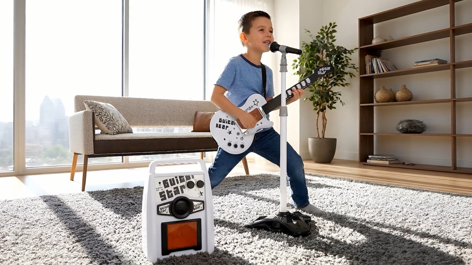 Kids Electric Rock Star Guitar & Microphone Karaoke Set Amplifier ...