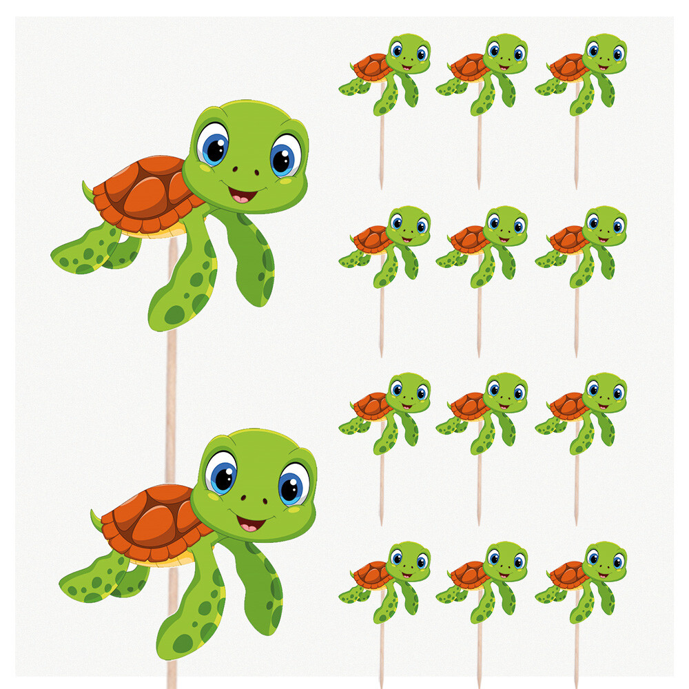 Turtle Tortoise Birthday Cupcake & Party Food Toppers Decorations Picks ...