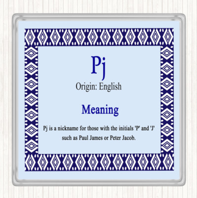 Pj Name Meaning Drinks Mat Coaster Blue | eBay UK