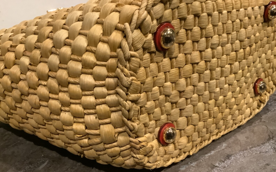 Michael Kors Santorini Straw Corn Husk Leather Trim Turn Lock Tote ...