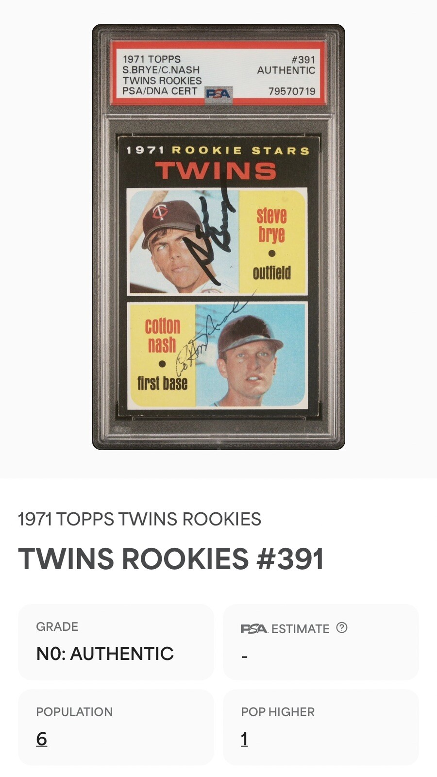 1971 Topps - 1971 Rookie Stars #391 Cotton Nash, Steve Brye (RC) for ...