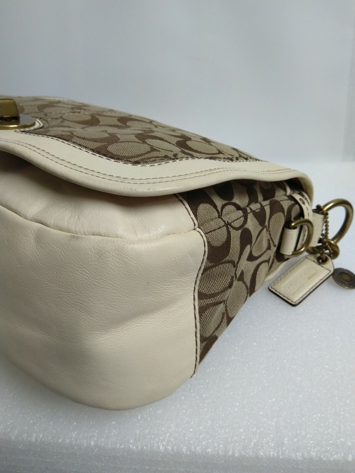 Coach Ali Signature Brown Canvas Leather Trim 65th Ann. Turnlock ...