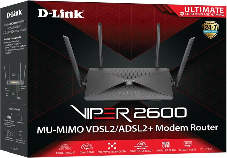 D-Link Viper 2600 Dual-Band MU-MIMO Gigabit Modem Router (DSL-3900 ...
