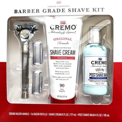 CREMO Classic Barber Grade Shaving Kit w/Razor +3 Blades, Cream, Balm ...