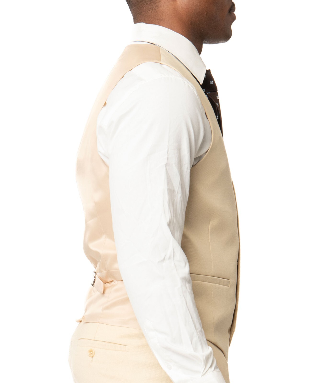 Tan Beige Textured Dress Suit Vest 5 Button V Neck Adjustable Back ...