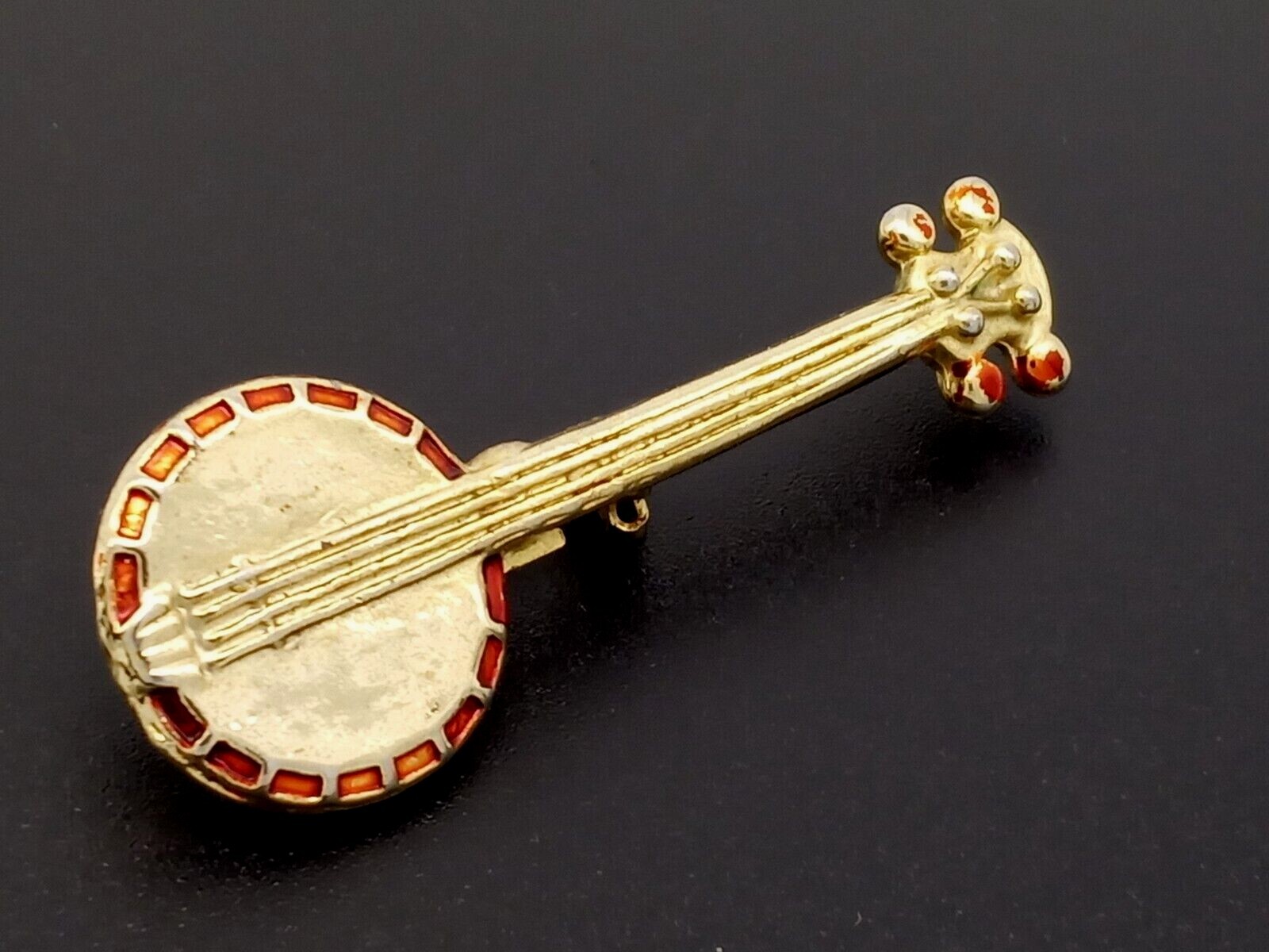Banjo Instrument Brooch Pin Red Enamel Shiny Gold Tone Metal Taiwan ...