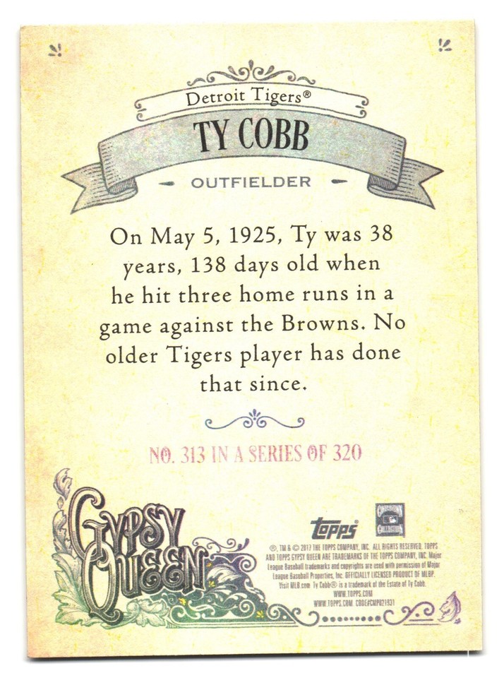 2017 Topps Gypsy Queen #313 Ty Cobb SHORT PRINT SP Detroit Tigers | eBay