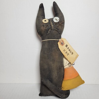 Primitive Folk Art Halloween Kandy Kat Black Cat Stuffed Rag Cloth 9.5 ...
