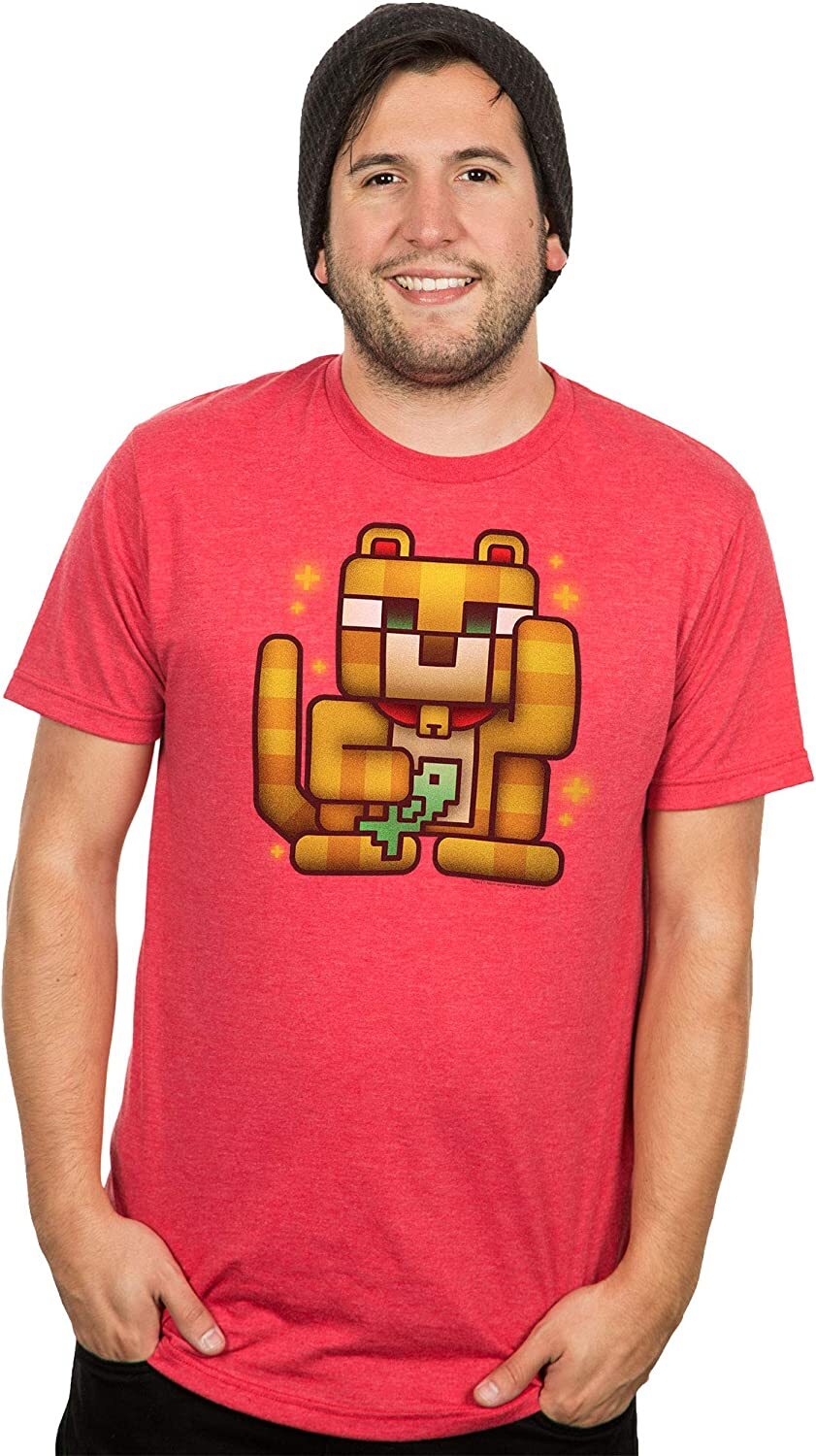 Officially Licensed Minecraft Lucky Ocelot Mens Red T Shirt Minecraft ...