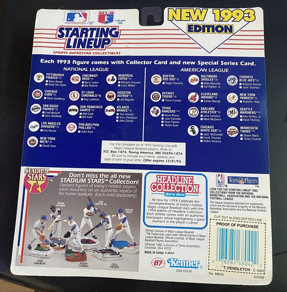 1993 MLB Baseball SLU Terry Pendleton - Braves Starting Lineup Figure w ...