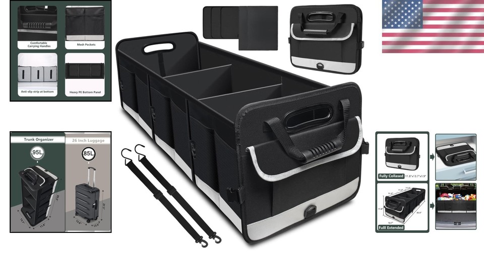 Durable 95L Portable Trunk Organizer for SUV, Truck & Sedan - Non-Slip ...