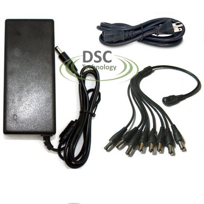 DC 12V 8A Power Supply Adapter +8 Split Power Cable for CCTV Security ...