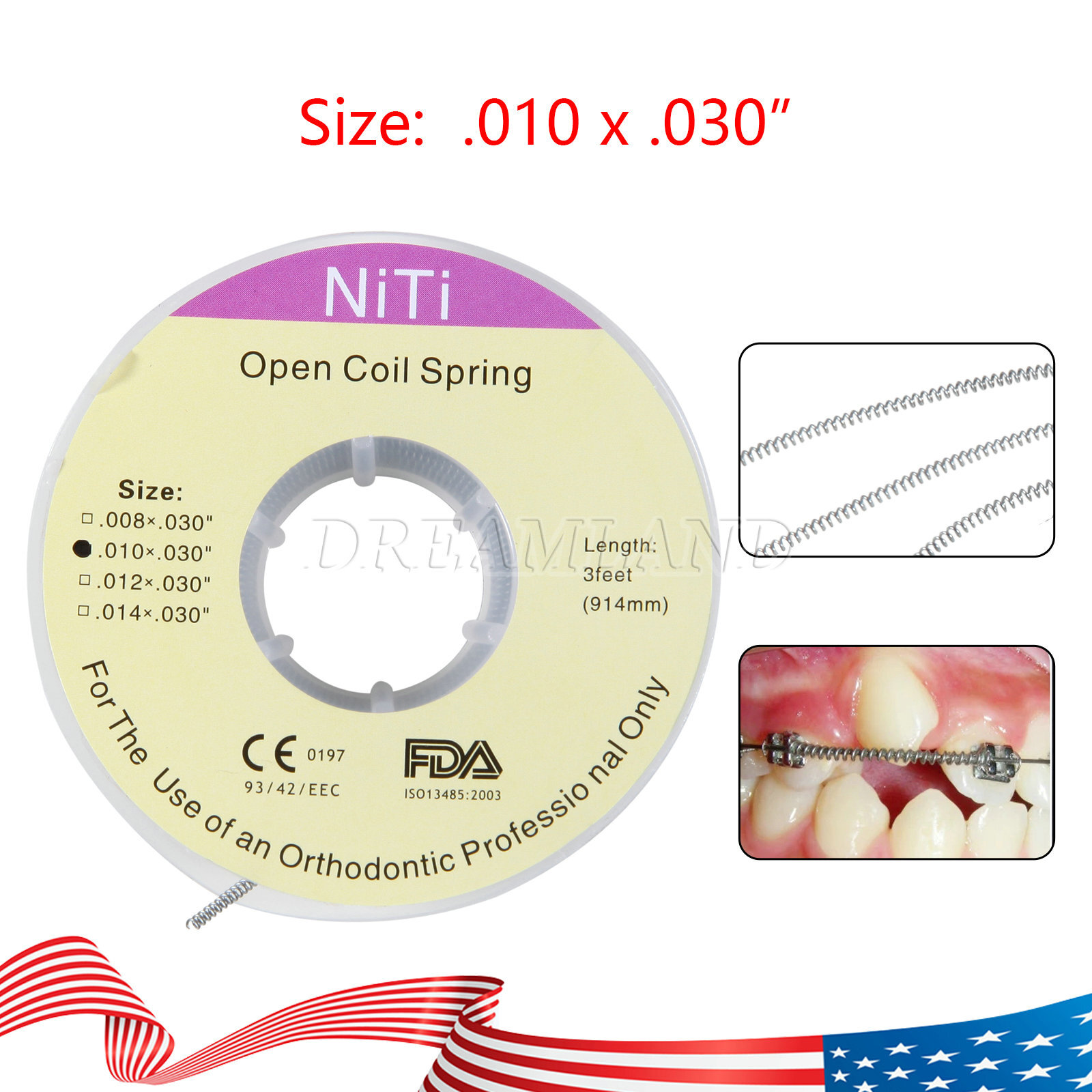 1 Roll Dental Orthodontic Niti Open Coil Spring Spool Dia.010 *030 inch ...