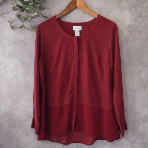Soft Surroundings Shirt Womens S Red Tunic Hidden Placket Silk Blend Long Sleeve | eBay