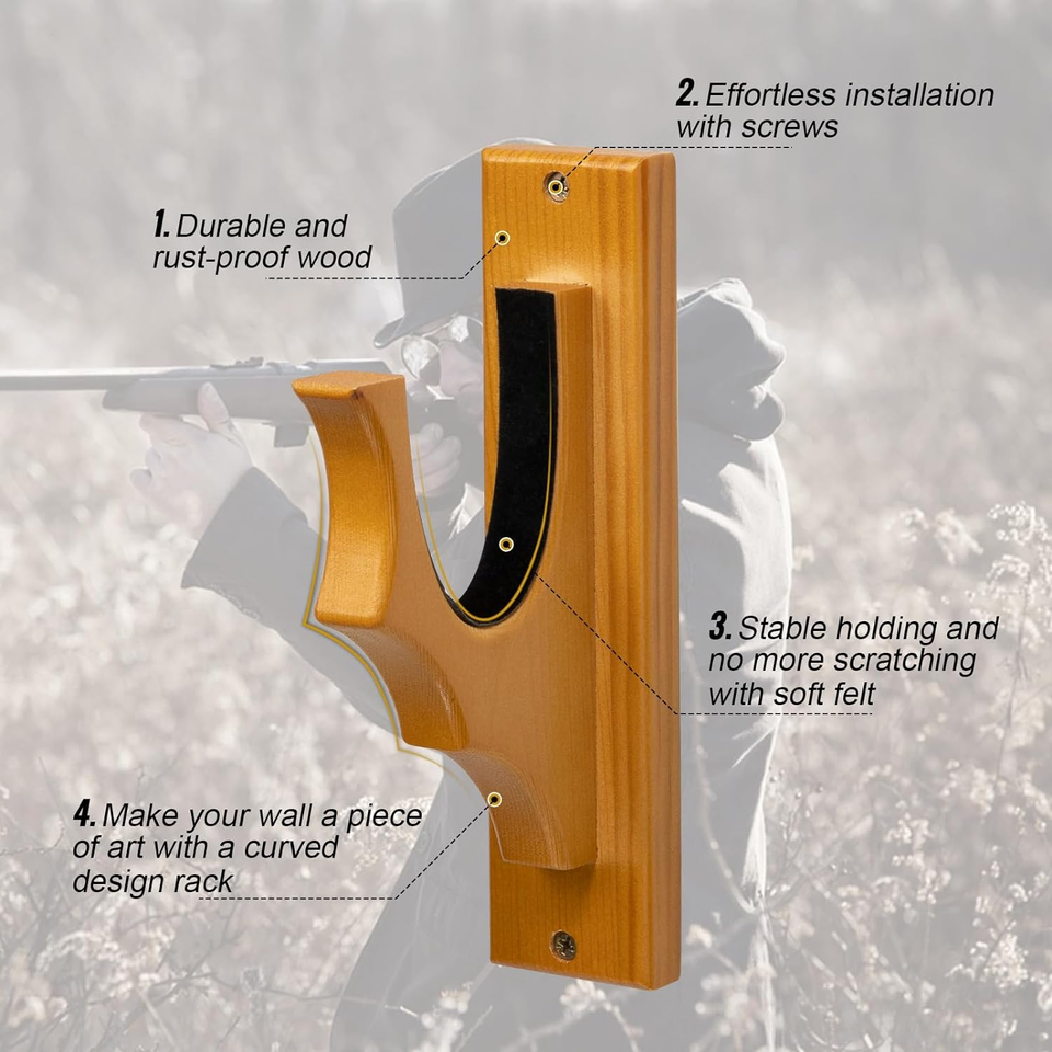 Rifle Gun Rack Wall Mount Wooden Shotgun Hooks Holder Single Gun ...