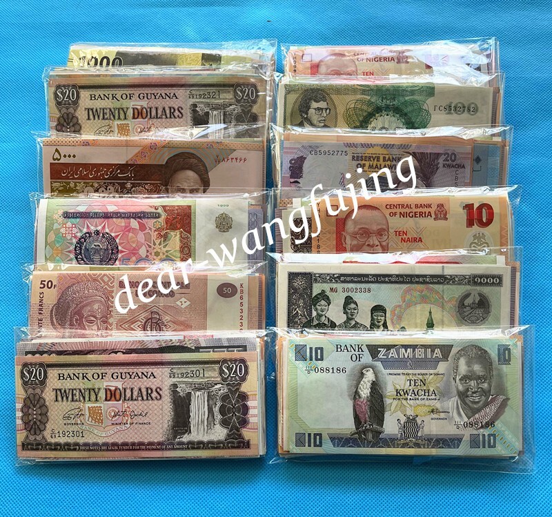 100 Different world paper money collection, UNC genuine, new banknotes ...