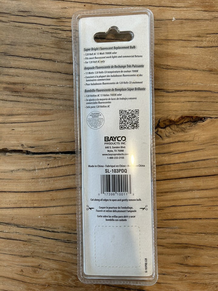 Bayco SL-103 13 Watt 120 Volt AC Super Bright 7000k Color Fluorescent ...