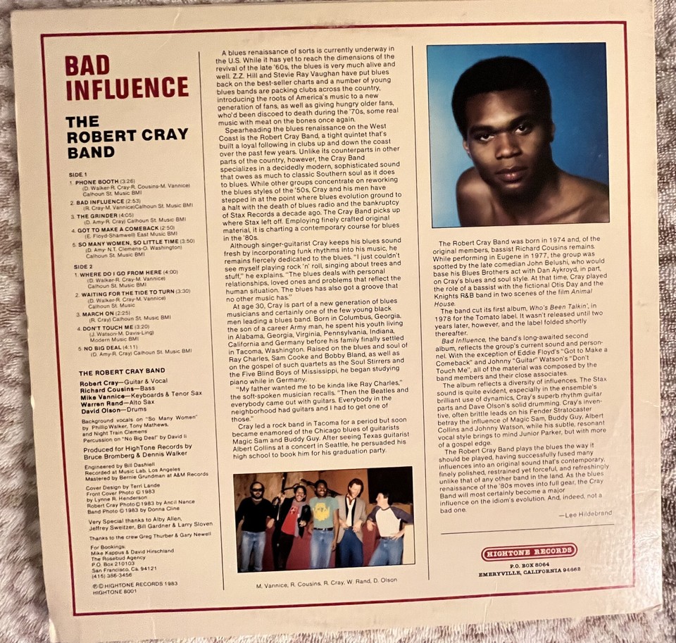 The Robert Cray Band “Bad Influence" Hightone Records - HT 8001 LP 1983 ...