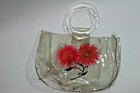 BEBE Clear Purse Tote Pink Plastic Bag Transparent Flower Embroidery ...