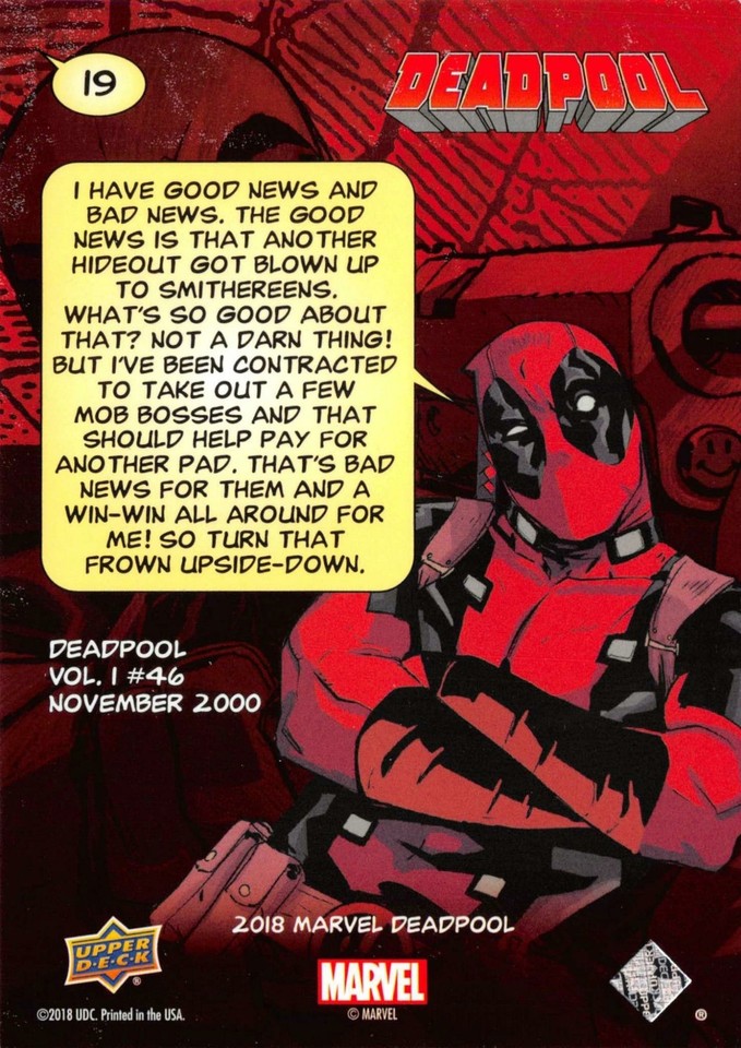 Deadpool Marvel 2018 (Upper Deck) BASE Trading Card #19 / YAHOOS! | eBay