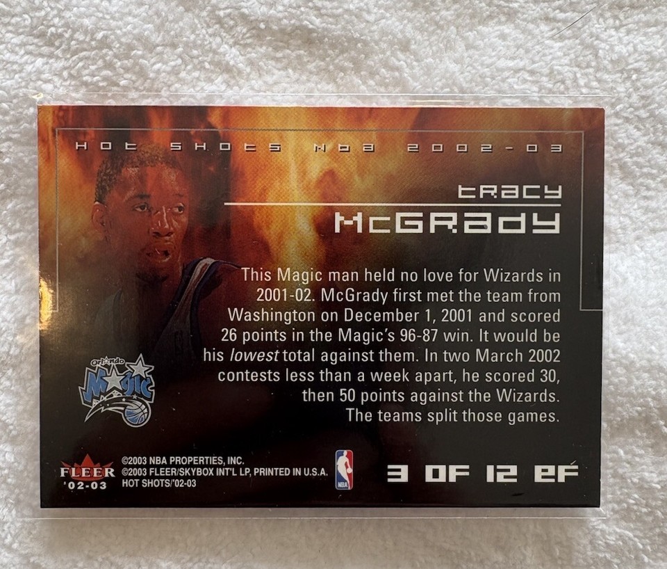 Fleer 2002-2003 Hot Shots En Fuego Tracy McGrady Magic / Raptors HOF | eBay