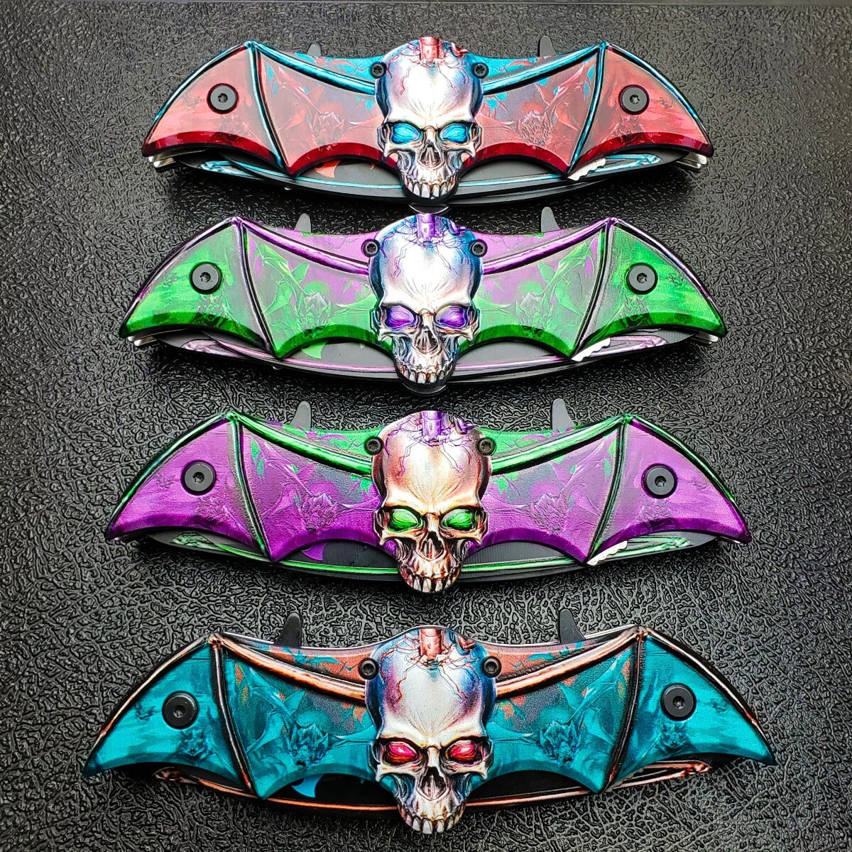 Zombie Skull Tactical Dual Blade Bat Spring Assisted Open Folding ...