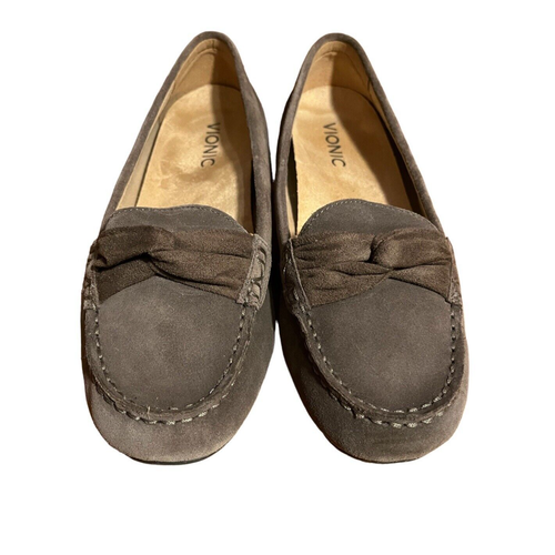 Vionic Women's 8 Norah Gray Suede Leather Moccasin Slip-On Loafer Flats ...