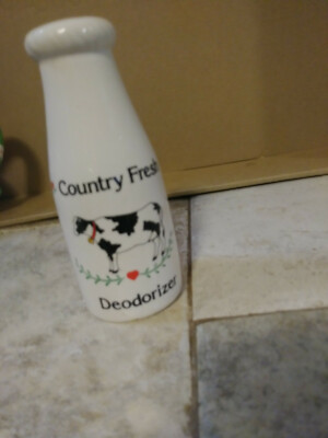 White Ceramic Milk Bottle Country Fresh Deodorizer Cow Print | eBay