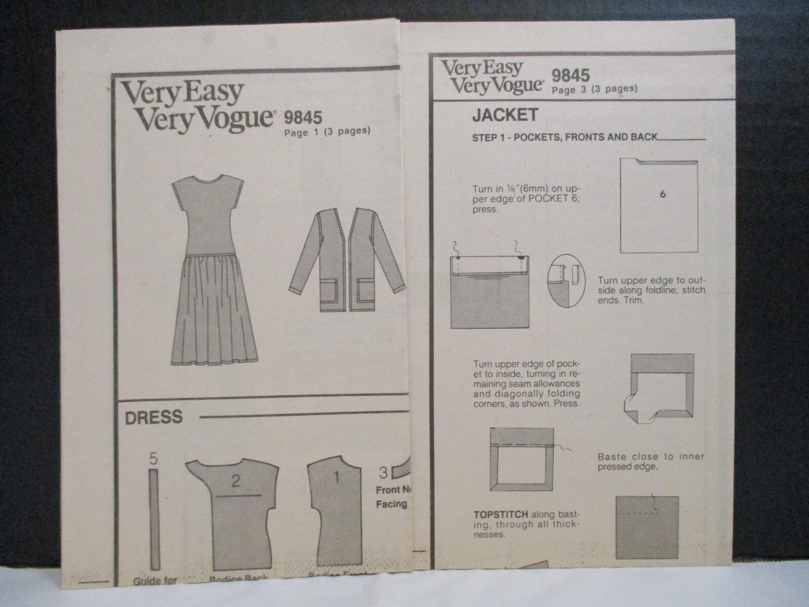 Very Easy Very Vogue Pattern 9845 Misses Jacket & Dress Size 8-10-12 ...