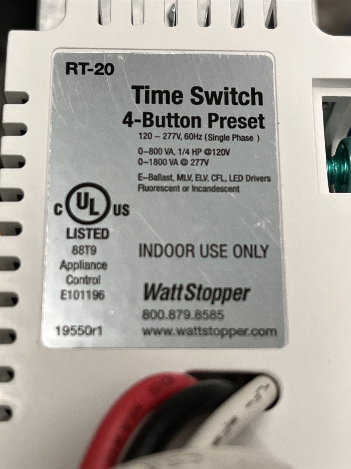 Wattstopper Time Switch PIR Low Voltage 4-Button countdown WHITE RT-20 ...
