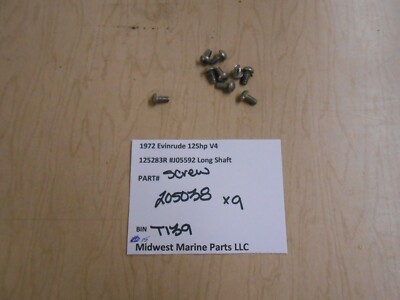 205038 OMC Johnson Evinrude 125hp 125283R Outboard screws (9) T139 | eBay