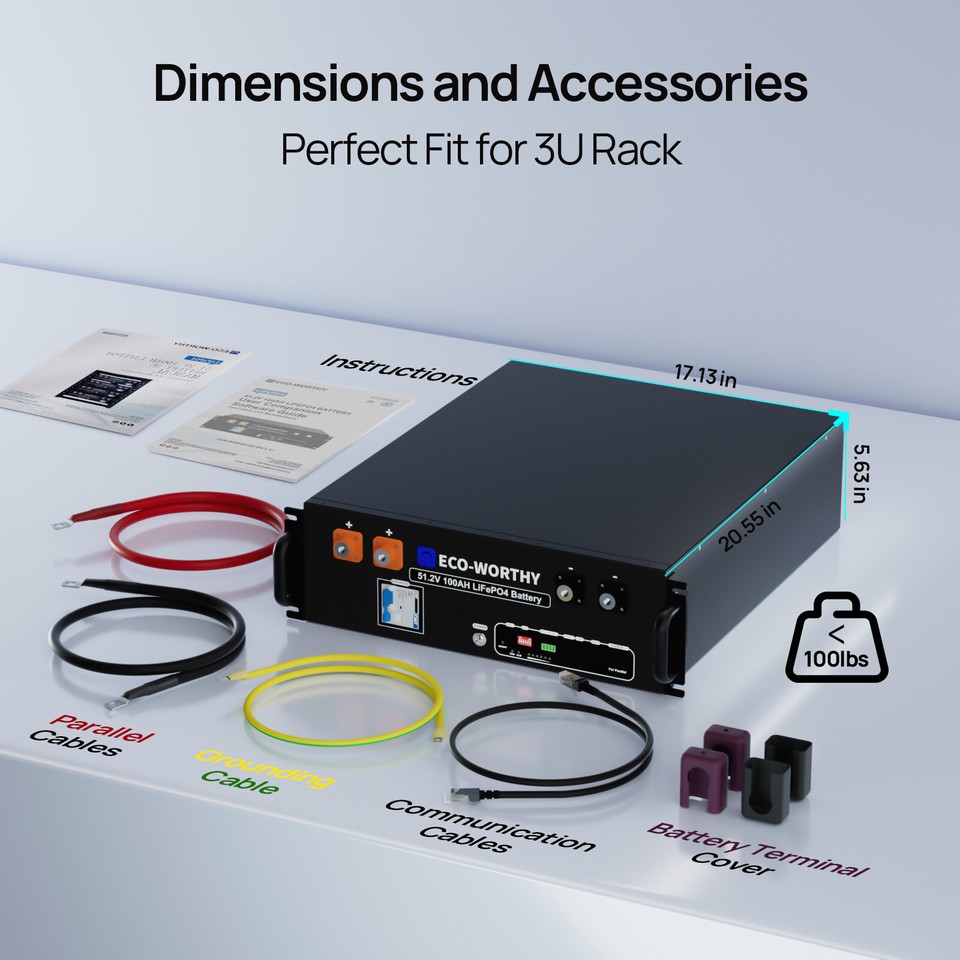 ECO-WORTHY 2Pack 48V 100AH LiFePO4 Lithium Battery 3U Server Rack V3 ...