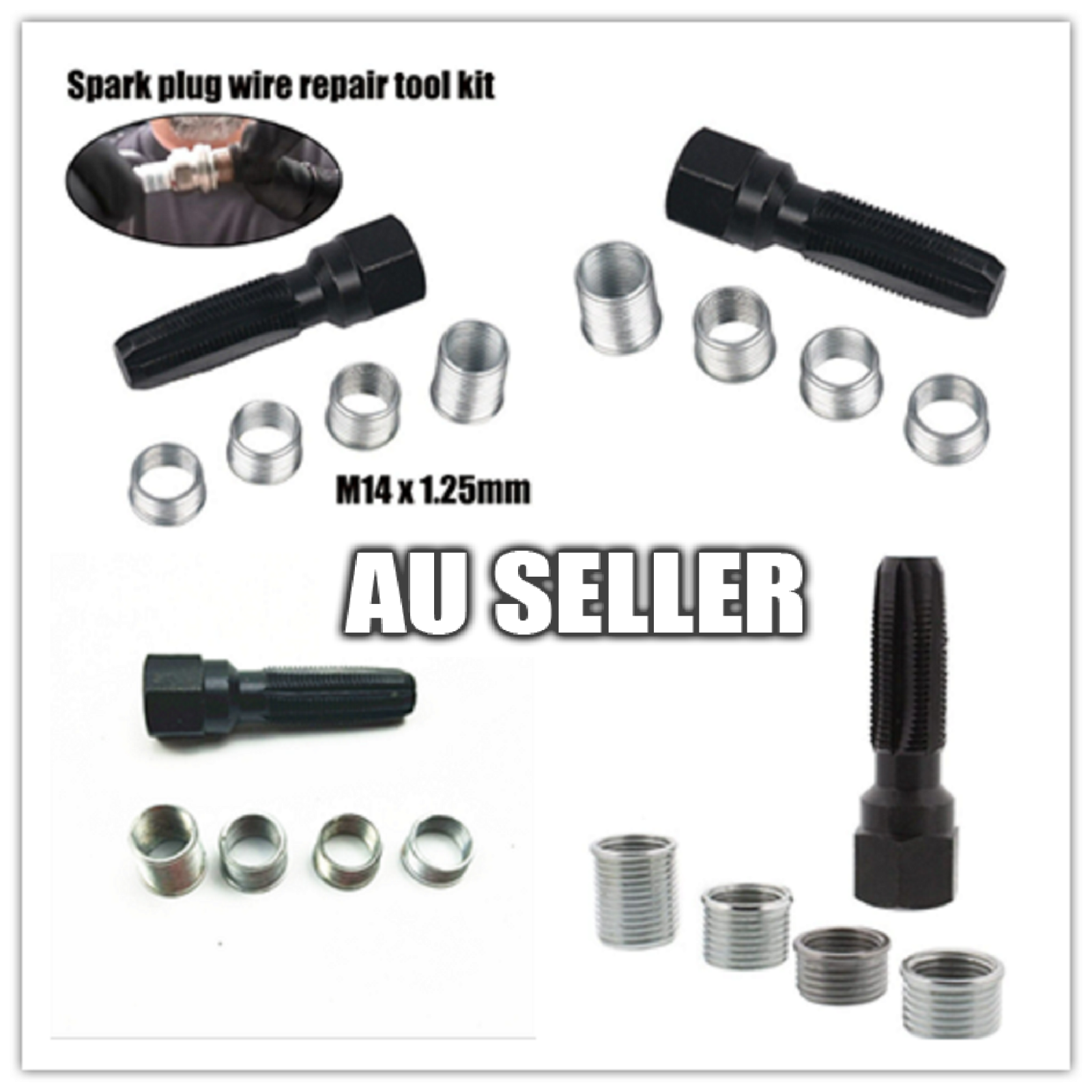 14MM Spark Plug Repair Kit & 4 Inserts Helicoil Thread Reamer Tap ...