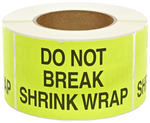 Tape Logic 3" x 5", "Do Not Break Shrink Wrap" Fluorescent Yellow ...
