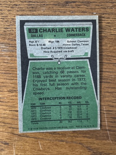 1975 TOPPS FOOTBALL #59 CHARLIE WATERS COWBOYS ROOKIE EX+ | eBay