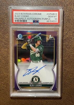 2023 Bowman Chrome Bjay Cooke Purple Auto /250 PSA 10 POP 3 Oakland ...