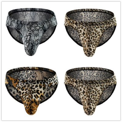 Men's Sexy Leopard Snake Printed Briefs Underpants Breathable Underwear ...